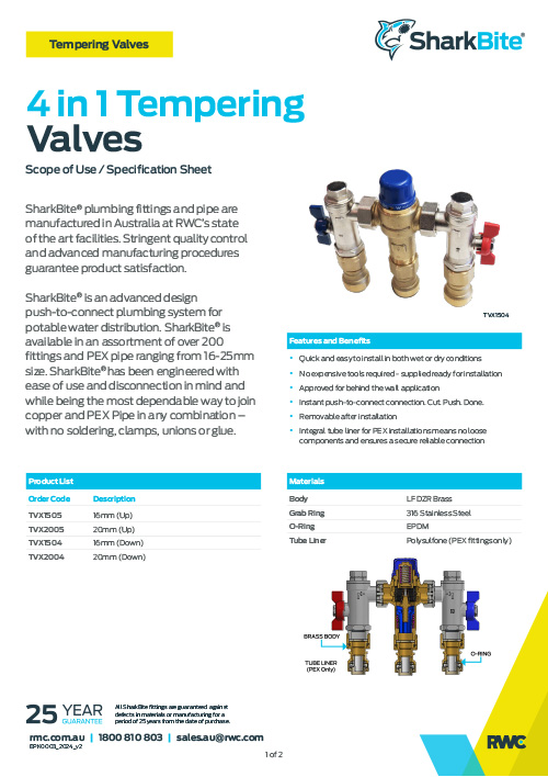 4-in-1 Tempering Valves – Sharkbite Australia