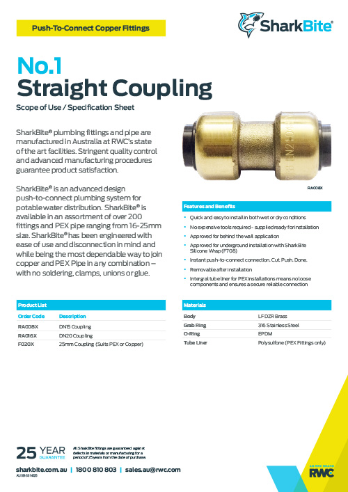 Specification Sheets – Sharkbite Australia