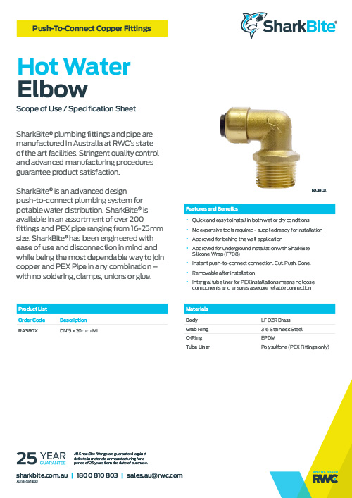 Hot Water Elbows – Sharkbite Australia
