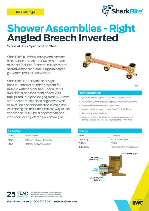 Shower Assemblies – Lugged (without Riser) – Sharkbite Australia