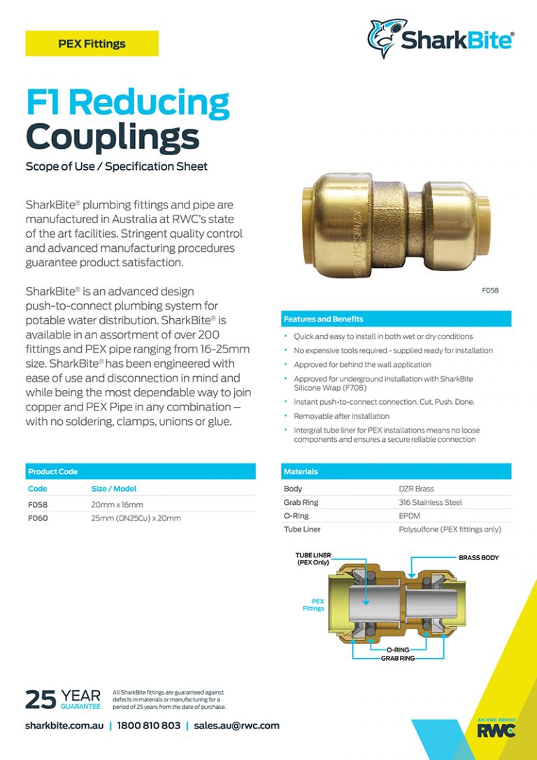 F1 Reducing Couplings – Sharkbite Australia