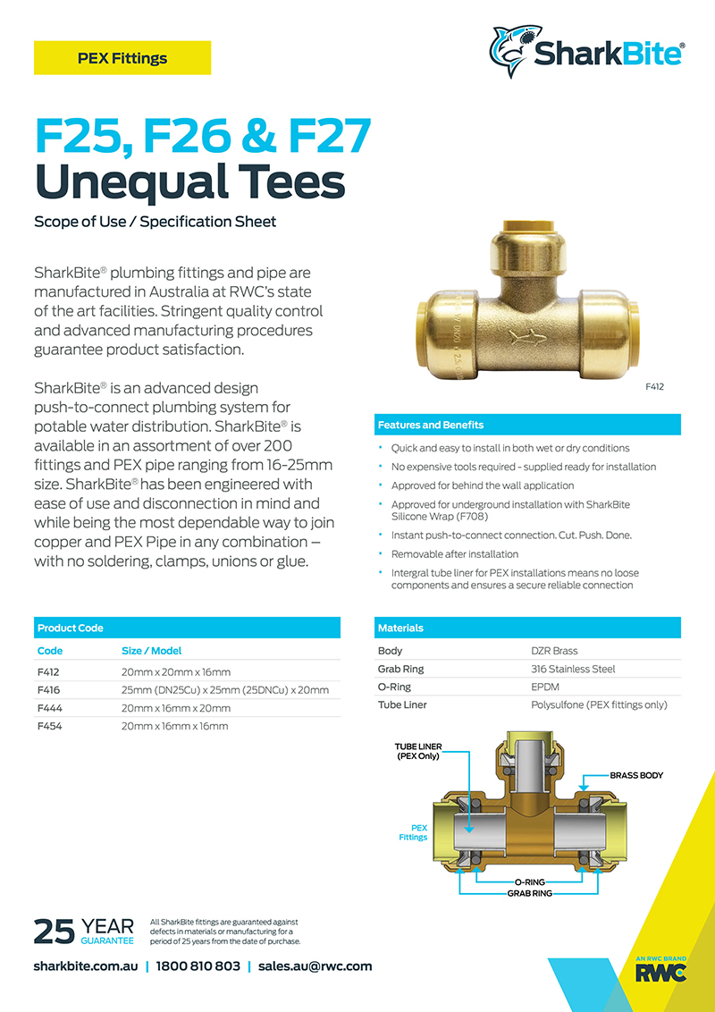 F27 Unequal Tees – Sharkbite Australia