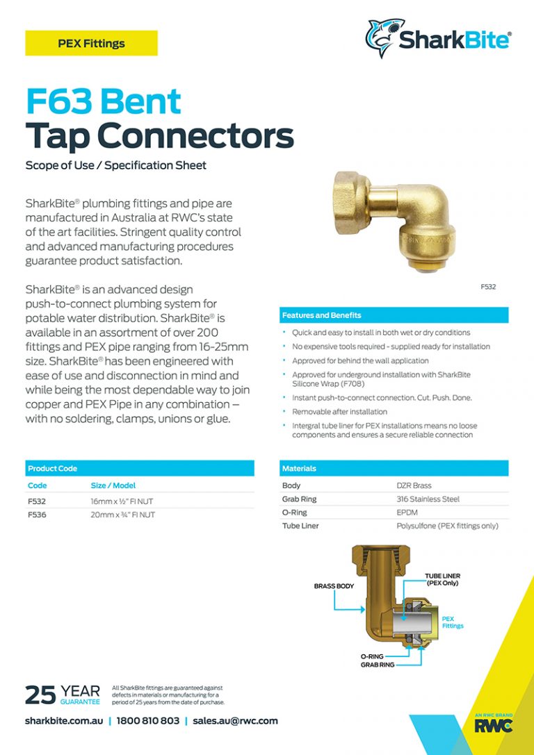 F63 Bent Tap Connectors – Sharkbite Australia