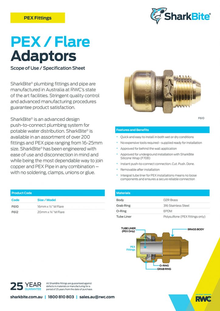 PEX Flare Compression Adaptors – Sharkbite Australia