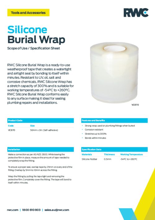 PEX Pipe – RWC Silicone Burial Wraps – Sharkbite Australia